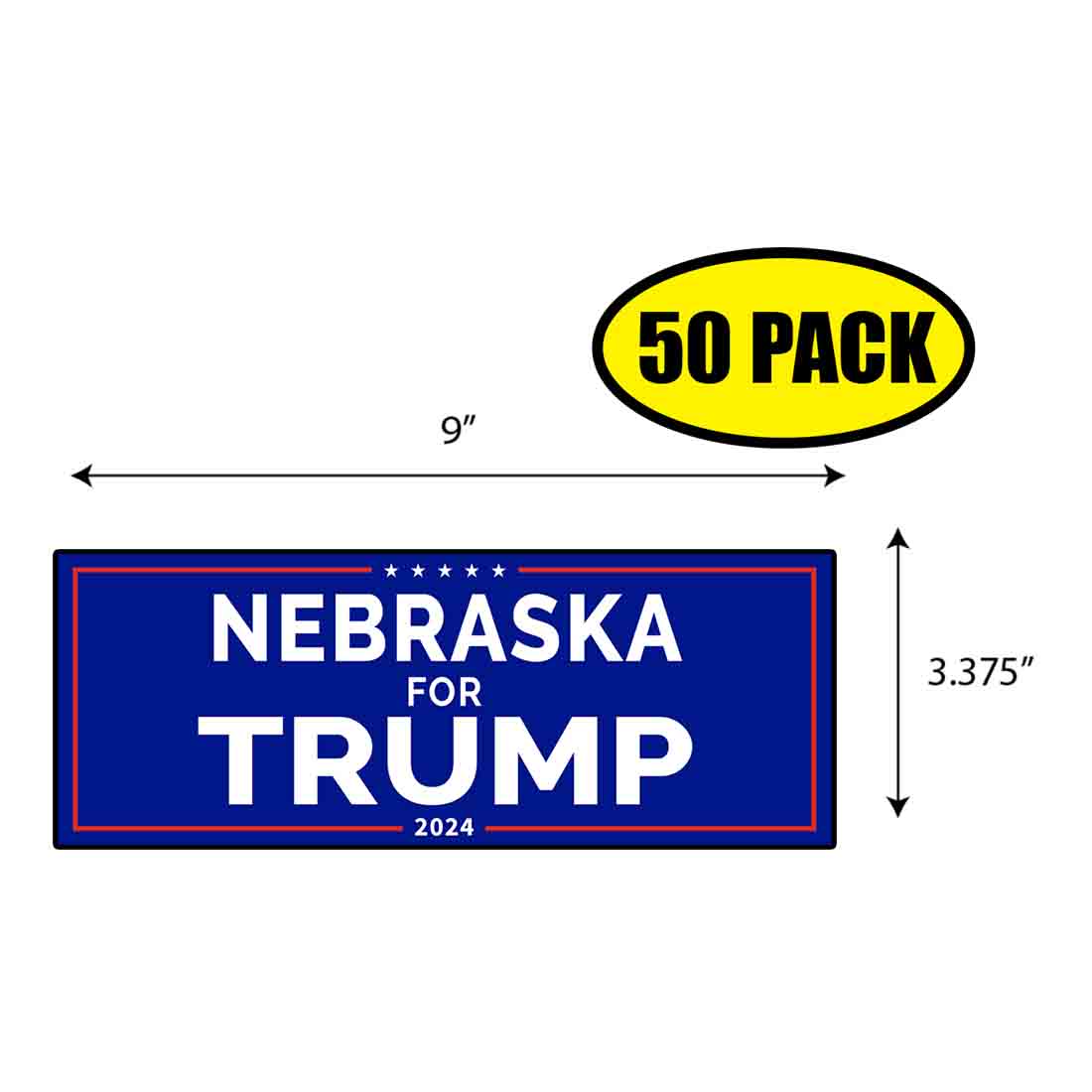 50 PACK 3.37"x 9" NEBRASKA FOR TRUMP Sticker Decal Gift MAGA Trump ...