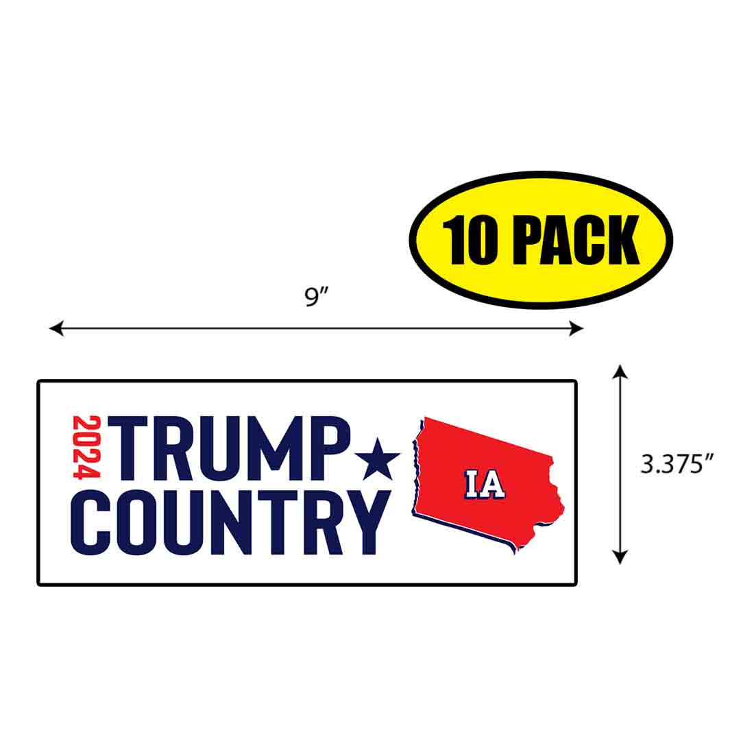 10 PACK 3.37"x 9" TRUMP COUNTRY IOWA Sticker Decal Gift MAGA Trump ...