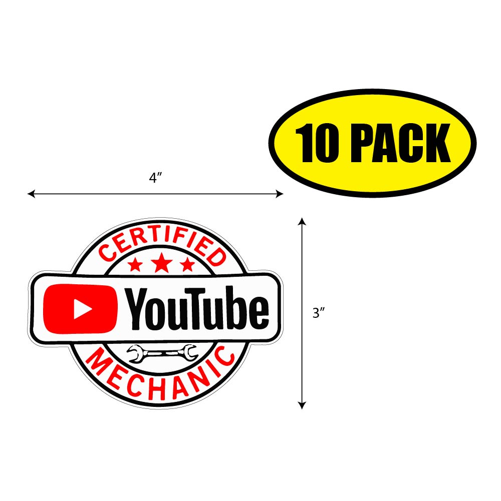 Certified Youtube Mechanic Vinyl Sticker Decal (3" x 4") | Peel & Stick ...